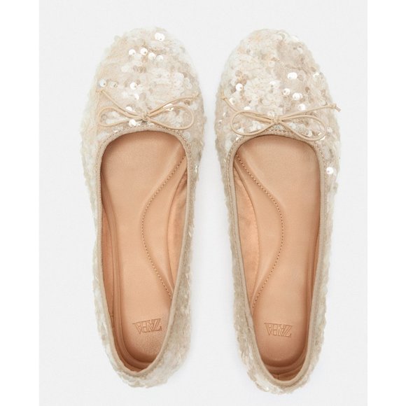 Zara | Shoes | Bloggers Fave Zara Sequin Ballet Flats Off White Nwt ...